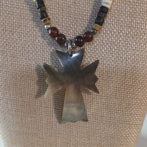 Jewelry | Puka Shells And Wood Beaded Necklace With A Shell Rasta Cross ...